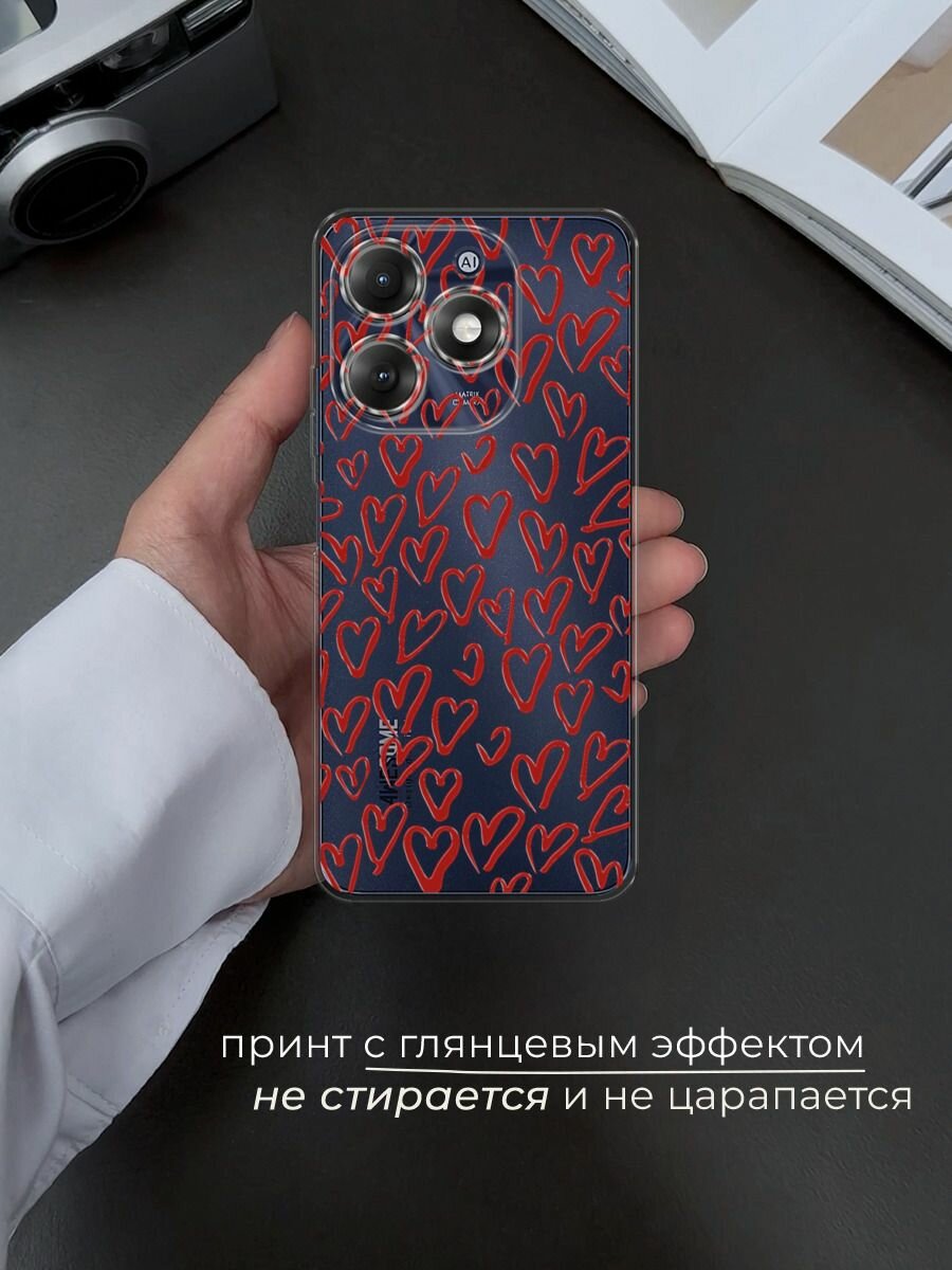 Чехол на Itel A70 / Ител А70 с принтом "Легкие бордовые сердечки" — фото 1