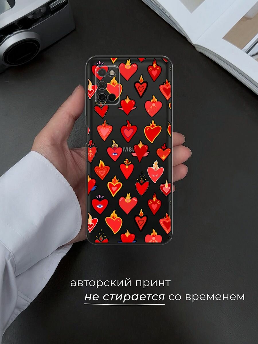 Чехол на Samsung Galaxy A03S / Самсунг Галакси A03S с принтом "Дьявольские сердца паттерн", прозрачный — фото 1