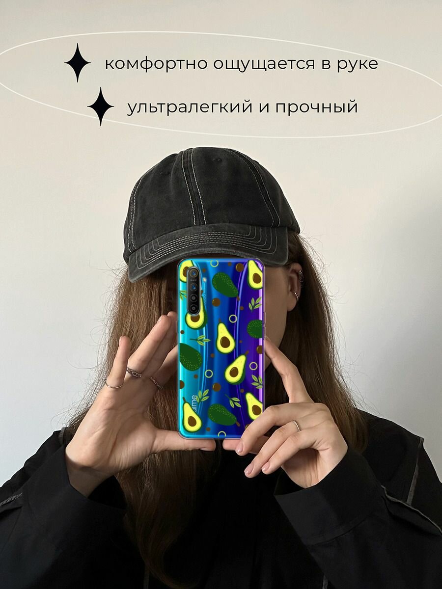 Чехол на Realme XT / Реалми XT с принтом "Авокадо паттерн", прозрачный — фото 1