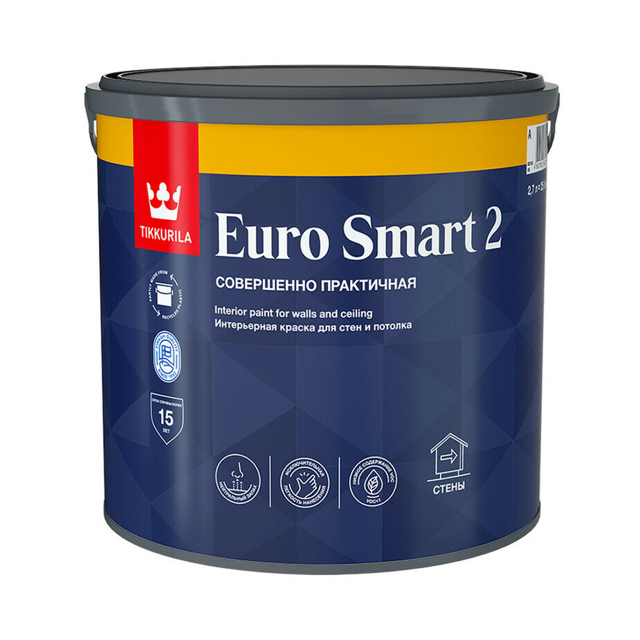 Краска интерьерная Tikkurila/Tikkivala Euro Smart 2 база А белая 2,7 л