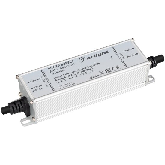 Блок питания Arlight ARPV-48060-A1 (48V, 1.25A, 60W) (, IP67 Металл, 3 года)