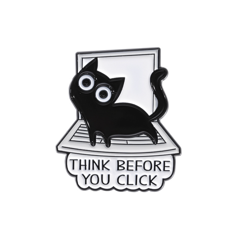 Значок программиста для рюкзака и вещей "THINK BEFORE YOU CLICK" / 1 шт.