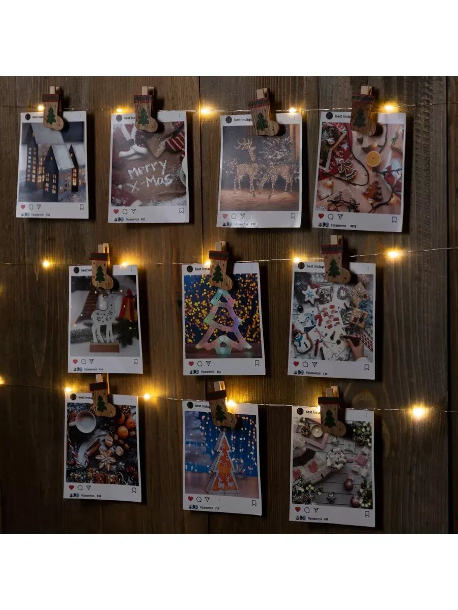 Гирлянда с прищепками для фото деды морозы