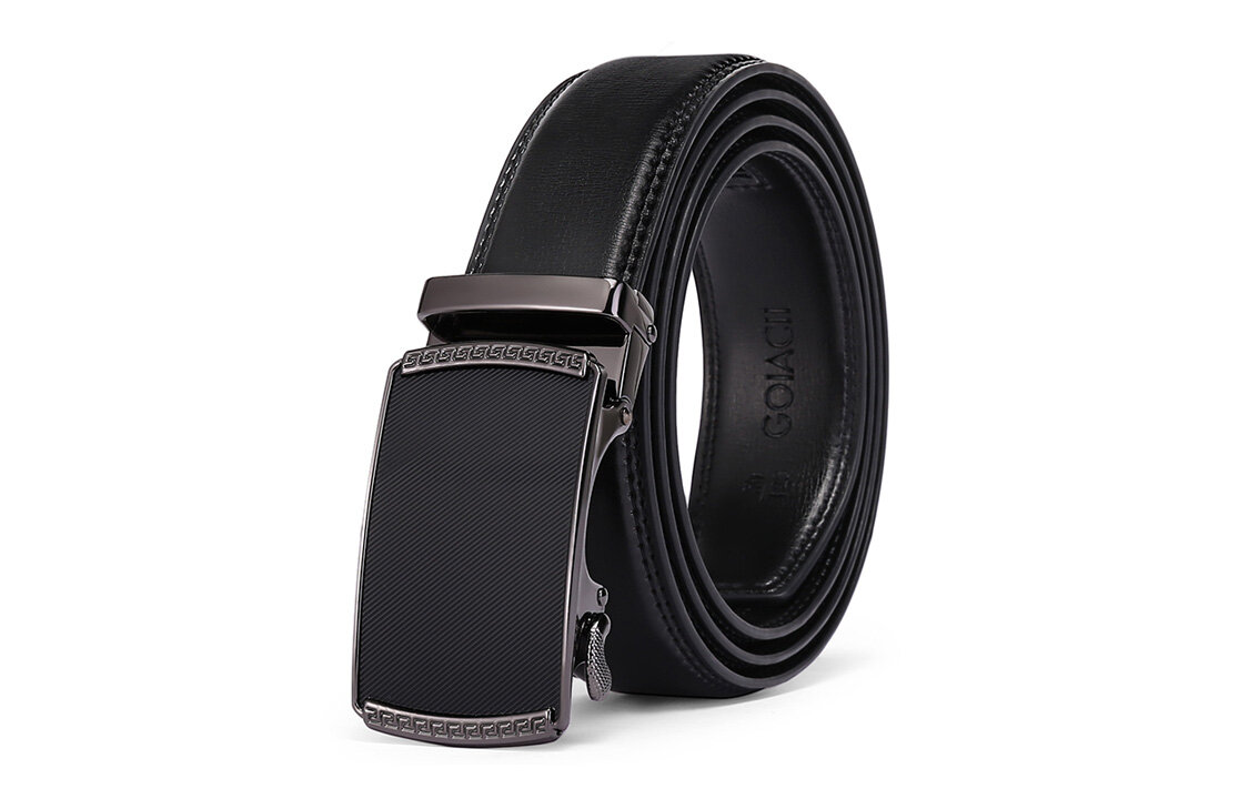 PISHUSHU Premium, Automatic Buckle, Business, Youth Trendy Denim Cow Leather Belts Men's Gunmetal Width 3.5cm 125cm