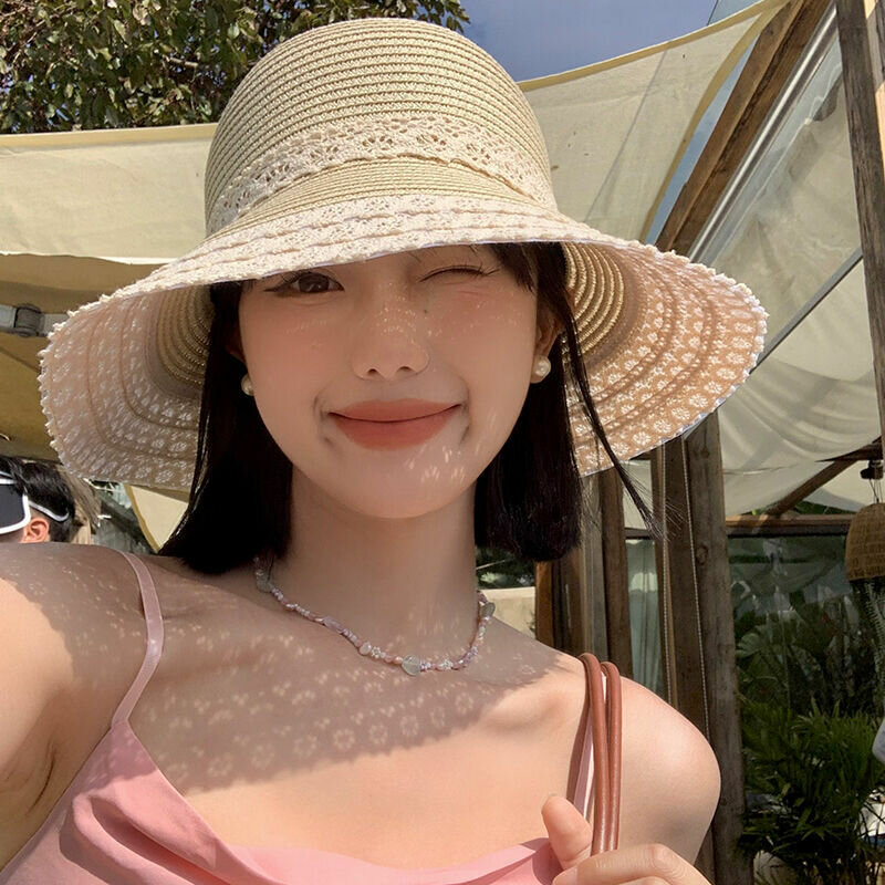 Соломенная шляпа с галстуком-бабочкой и лентой, женская летняя солнцезащитная шляпа с большими полями, солнцезащитная пляжная шляпа, пляжная шляпа для отдыха на море, солнцезащитная шляпа ins