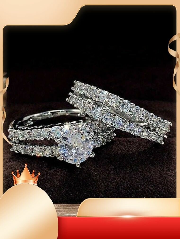 Эксклюзивный комплект из двух инкрустированных цирконием обручальных колец, 6 шт