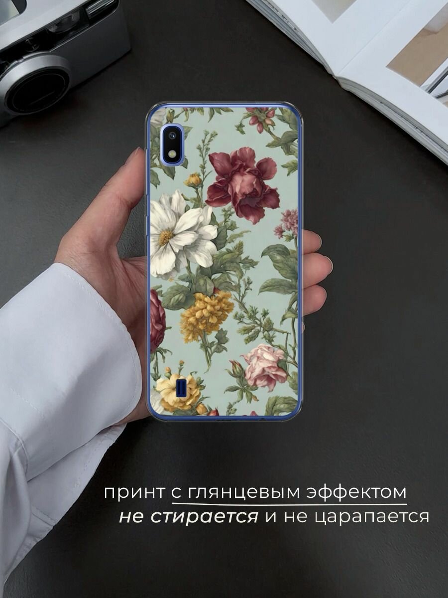 Силиконовый чехол на Samsung Galaxy A10 / Самсунг Галакси А10 с принтом Акварельные красные цветы — фото 1