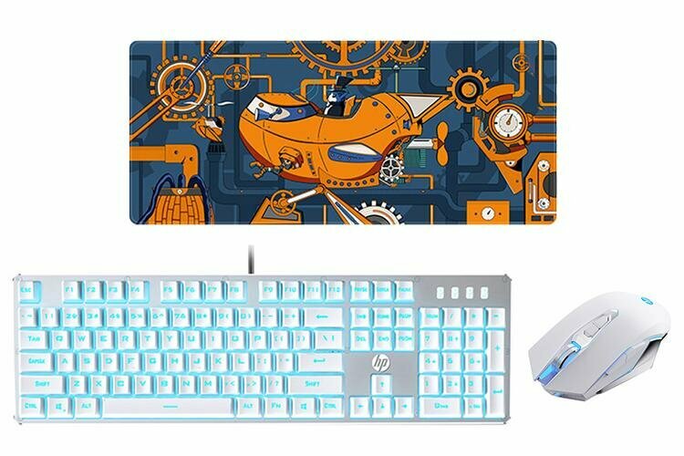 Набор клавиатуры и мыши HP HUIPU GK100 для киберспорта с RGB-подсветкой, белый, механическая клавиат