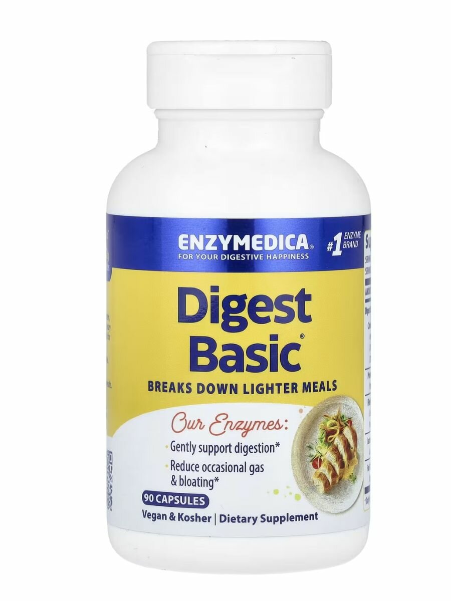 Enzymedica Digest Basic, основные пищеварительные ферменты , 90 капсул