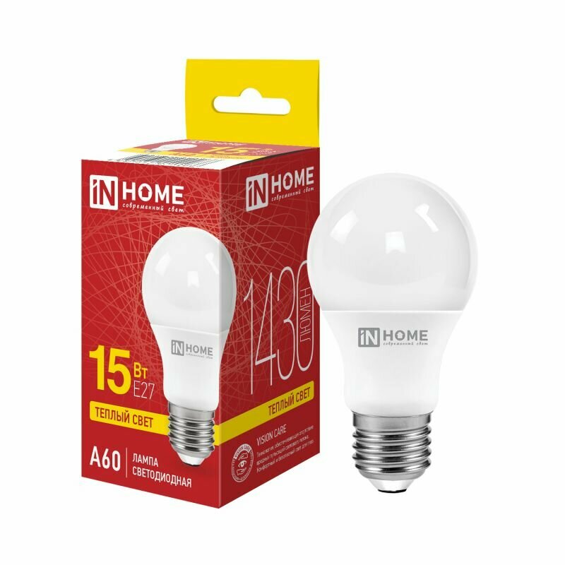 Лампа светодиодная LED-A60-VC 15Вт 230В Е27 3000К 1430Лм IN HOME