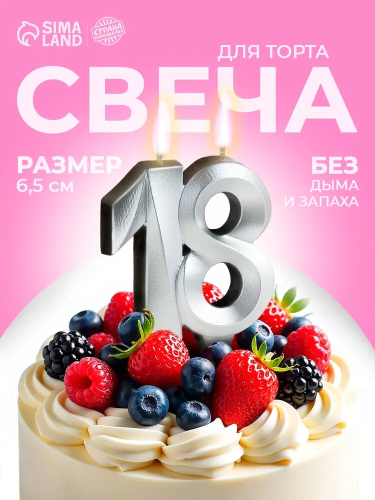 Свечи / Свечи для торта цифра 18 / Серебряный