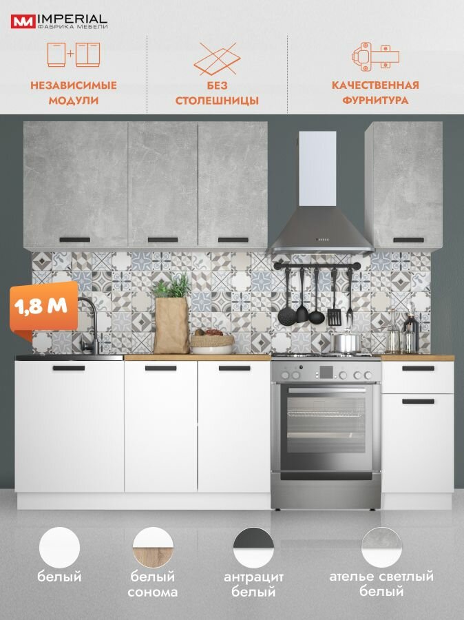Кухонный гарнитур 1,8 модульный, кухня без столешницы, серый белый Ника Нео