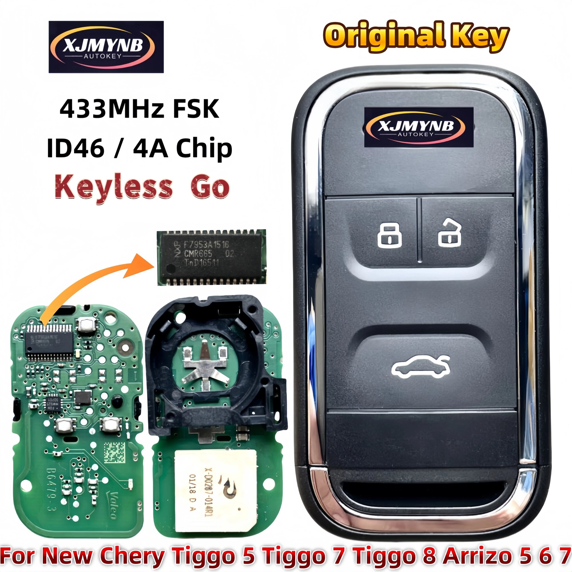XJMYNB оригинальный бесключевой Go 3 кнопки 433 МГц ID46 4A чип умный дистанционный ключ от автомобиля для нового Chery Tiggo 5 Tiggo 7 Tiggo 8 Arrizo 5 6 7