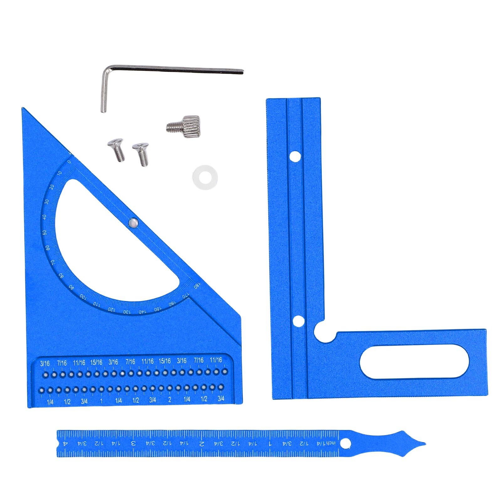 3D-угловая линейка для деревообработки, полукруглая треугольная линейка, многоугольный измерительный угольник, транспортир, регулируемый от 0 до 180 градусов, синий.