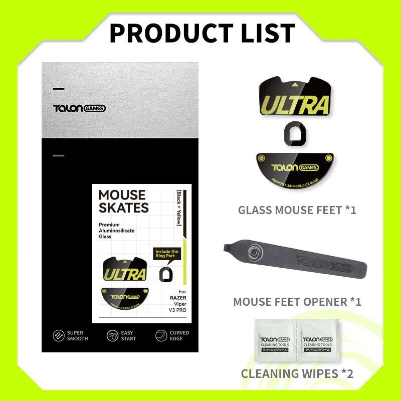Стеклянные глайды для мыши Razer Viper V3 Pro Wireless / ножки из закаленного стекла, черные / TALONGAMES