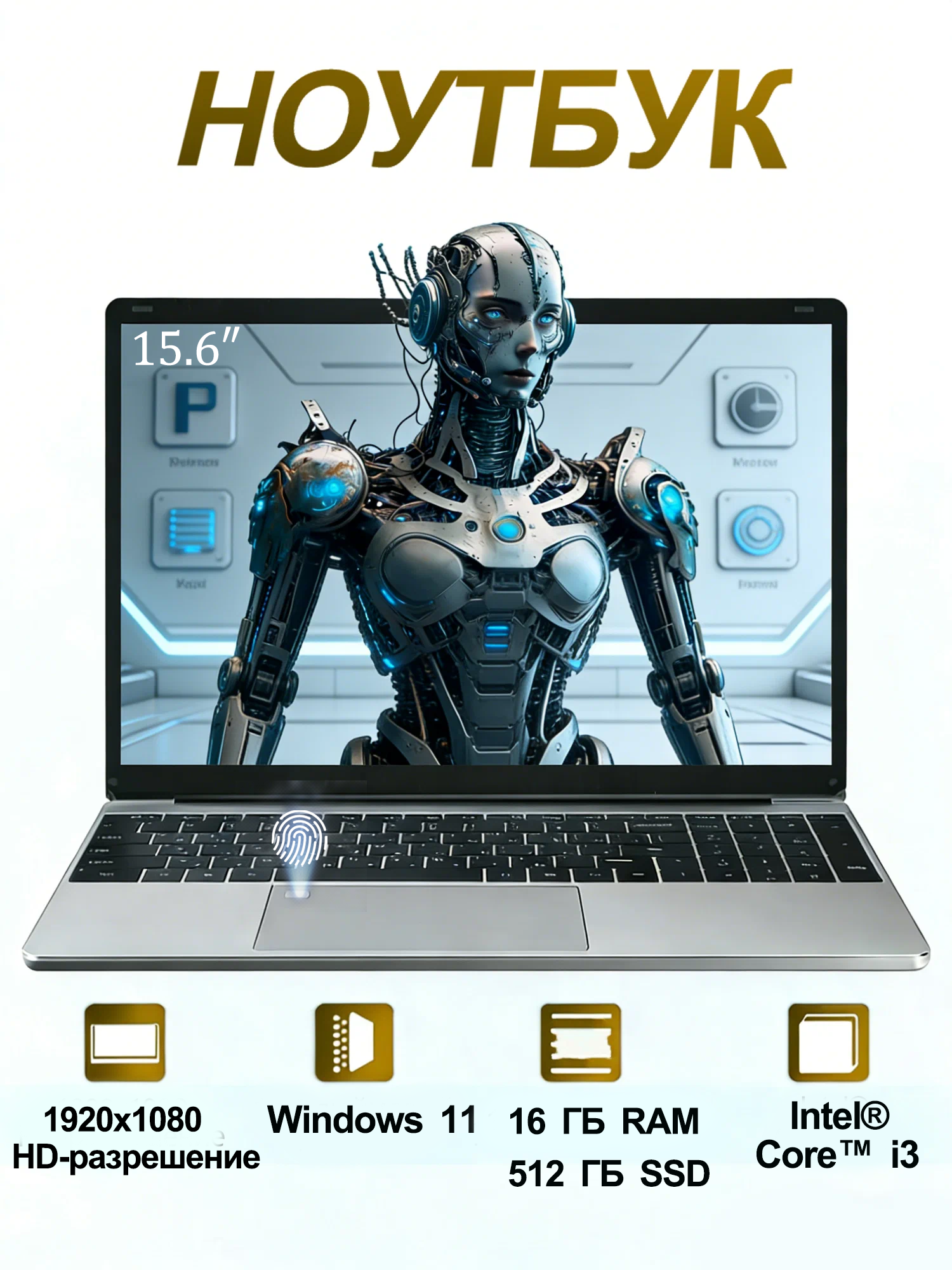 Hоутбук N156-8, Intel Core i3-10100Y,16GB RAM,512GB SSD, экран 1080P, Windows 11 для дома, офисного обучения