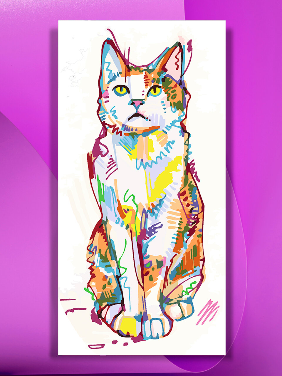 Картина по номерам на холсте Разукрашенная маркерами кошка, 30 х 60 см