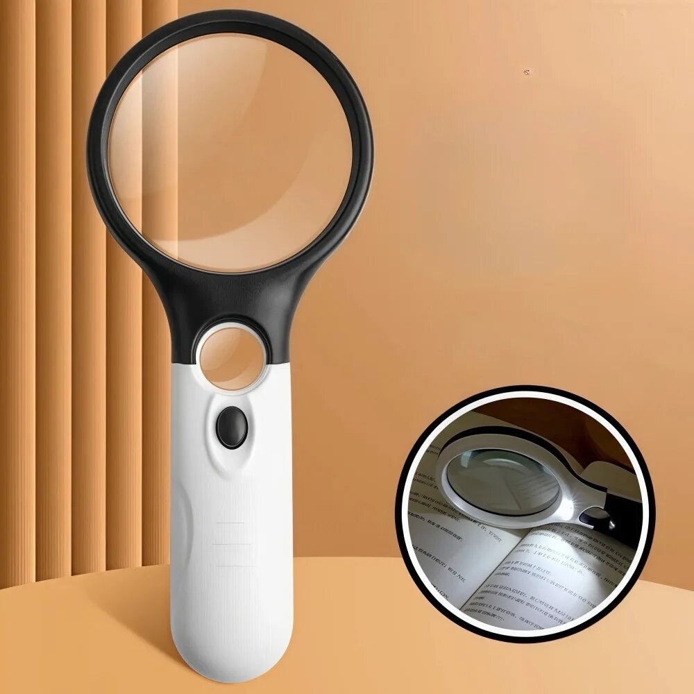 Увеличительное стекло ручное с подсветкой, 45X, White Handle