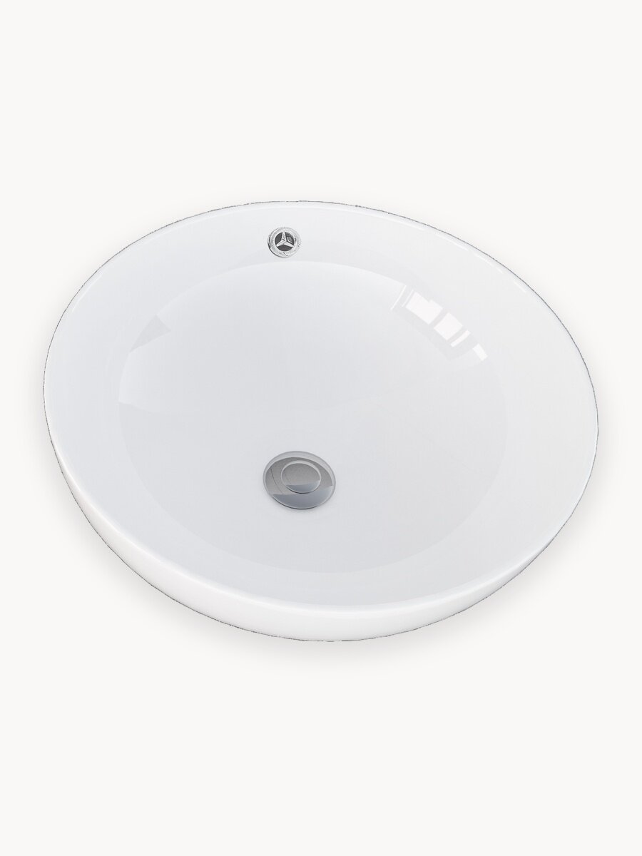 Белая круглая керамическая накладная раковина для ванной комнаты с черным металлическим смесителем