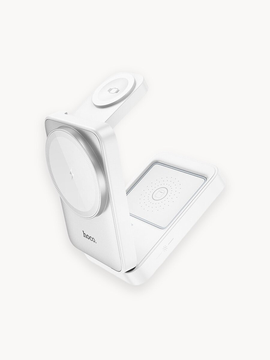 HOCO CQ21 складная 3 в 1 Магнитная Беспроводная подставка для быстрой зарядки для 16 15 Pro мобильных устройств Беспроводная зарядная док-станция, white