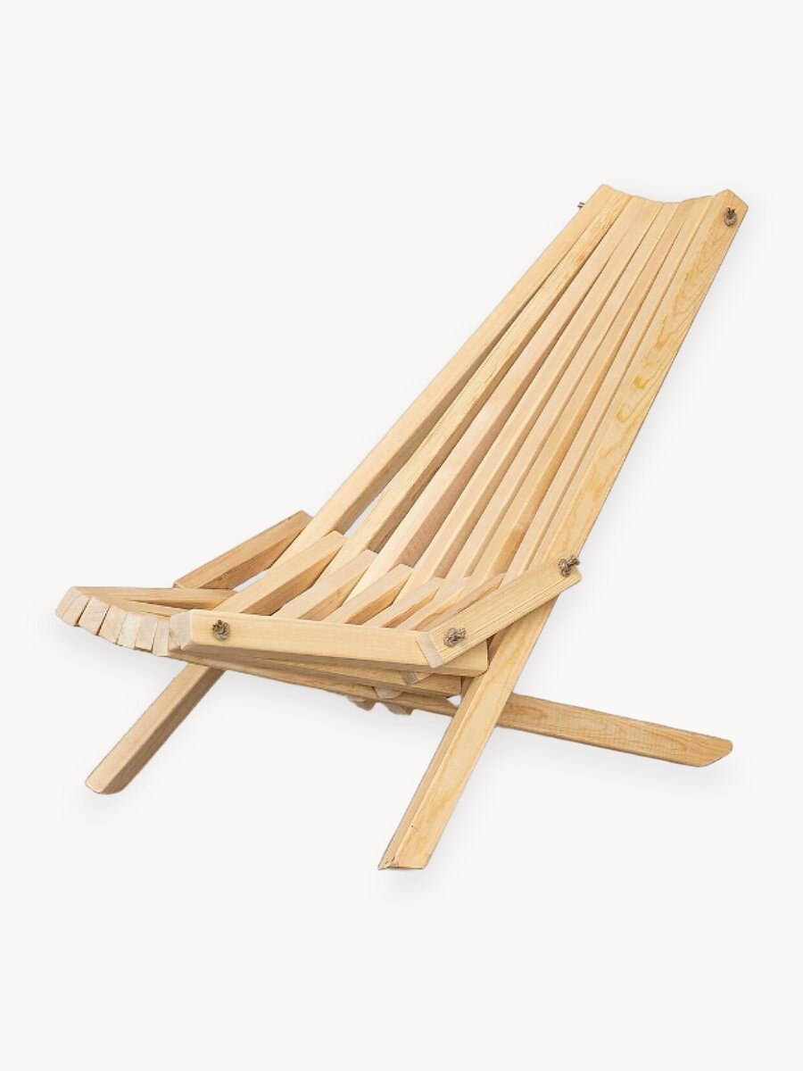 Садовое кресло шезлонг из дерева, натуральная сосна "Кентукки", складной уличный стул на веревке