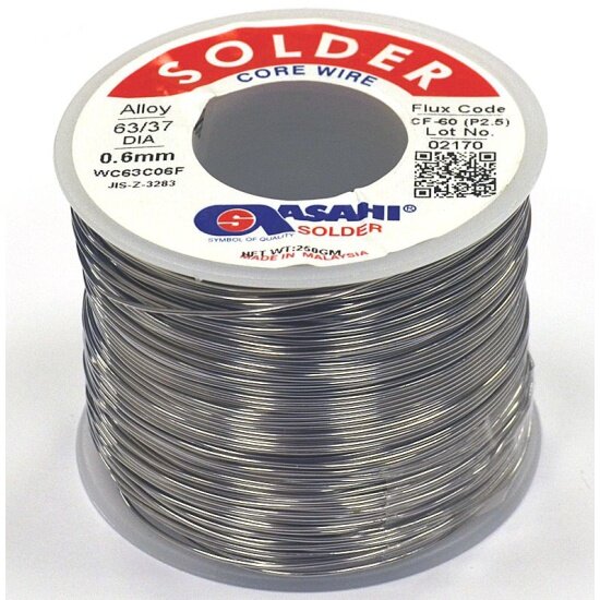 Припой с флюсом Asahi Припой WC63C06F, 0.6мм 0.25кг Sn63/Pb37 (СF60 флюс RA)