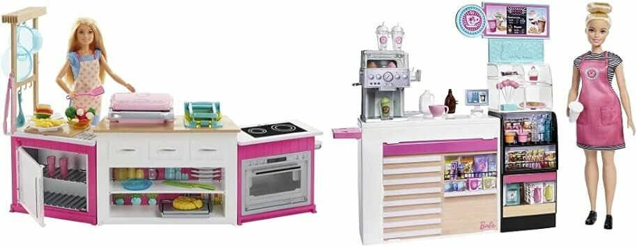 Маленький игровой набор кухня Barbie с куклой и игровой набор кофейня Barbie с куклой