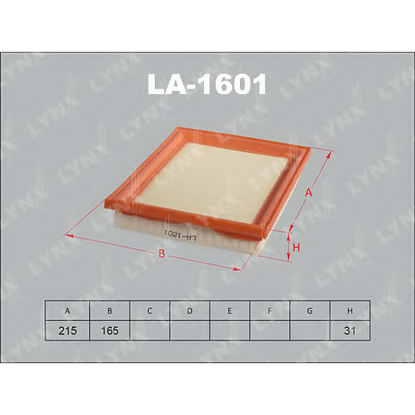 LYNXAUTO la-1601 (1140778 / 1457433593 / 1729854) фильтр воздушный Ford (Форд) Fiesta (Фиеста) V 1.25-1.6 01 / Fusion (Фюжин)