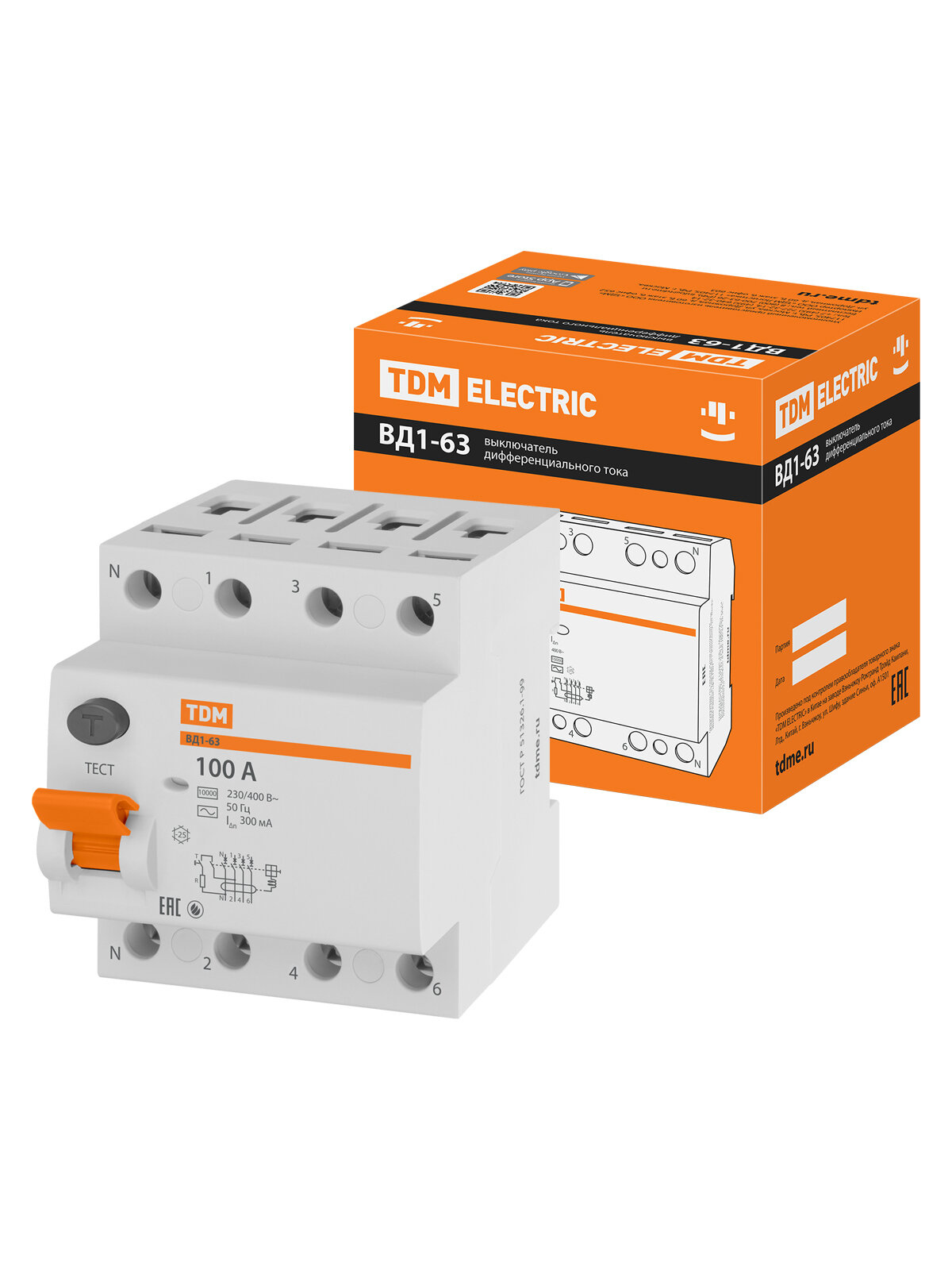 УЗО ВД1-63 4Р 100А 300мА TDM Electric