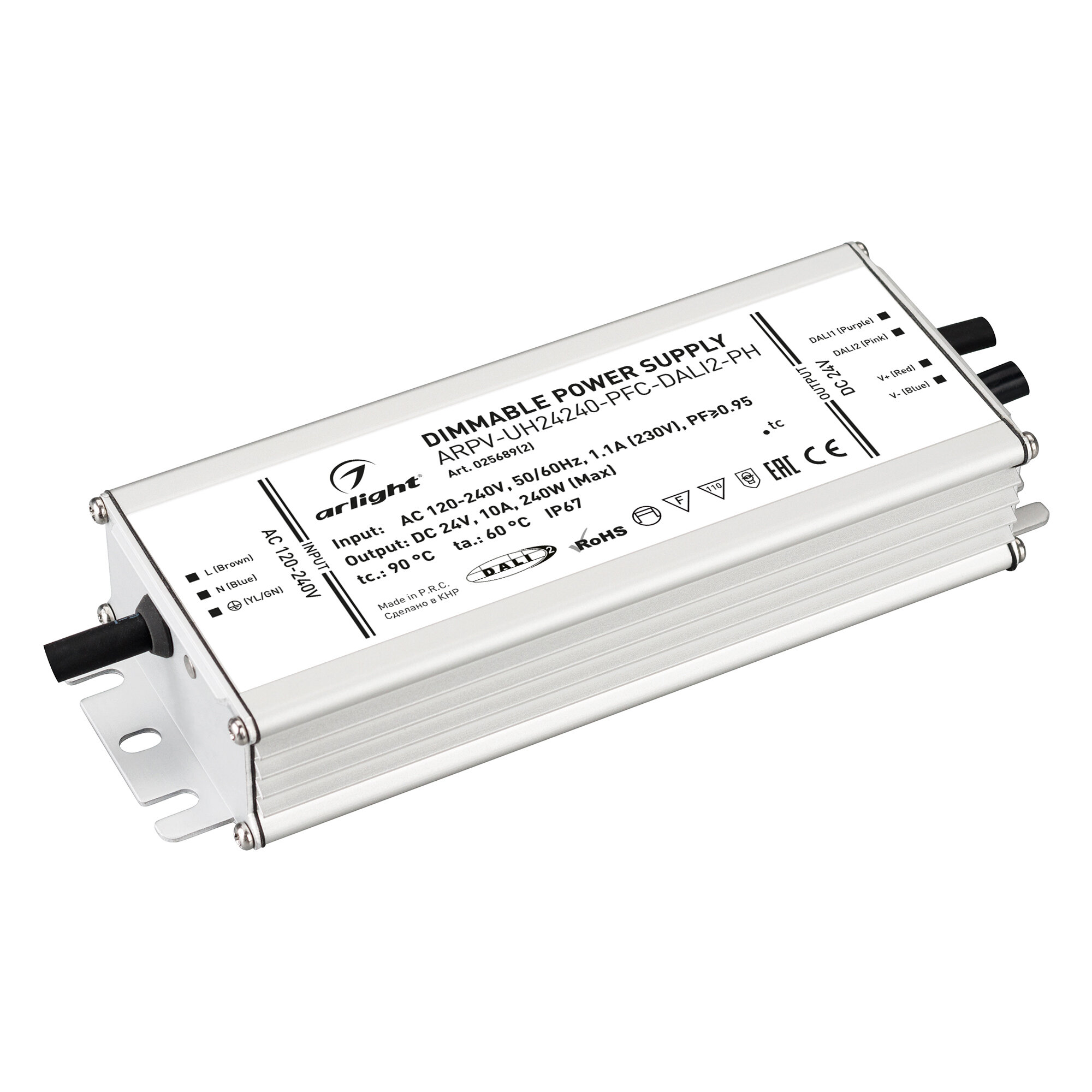 Диммируемый источник напряжения Arlight Блок питания ARPV-UH24240-PFC-DALI2-PH (24V, 10.0A, 240W) (Arlight, IP67 Металл, 7 лет)