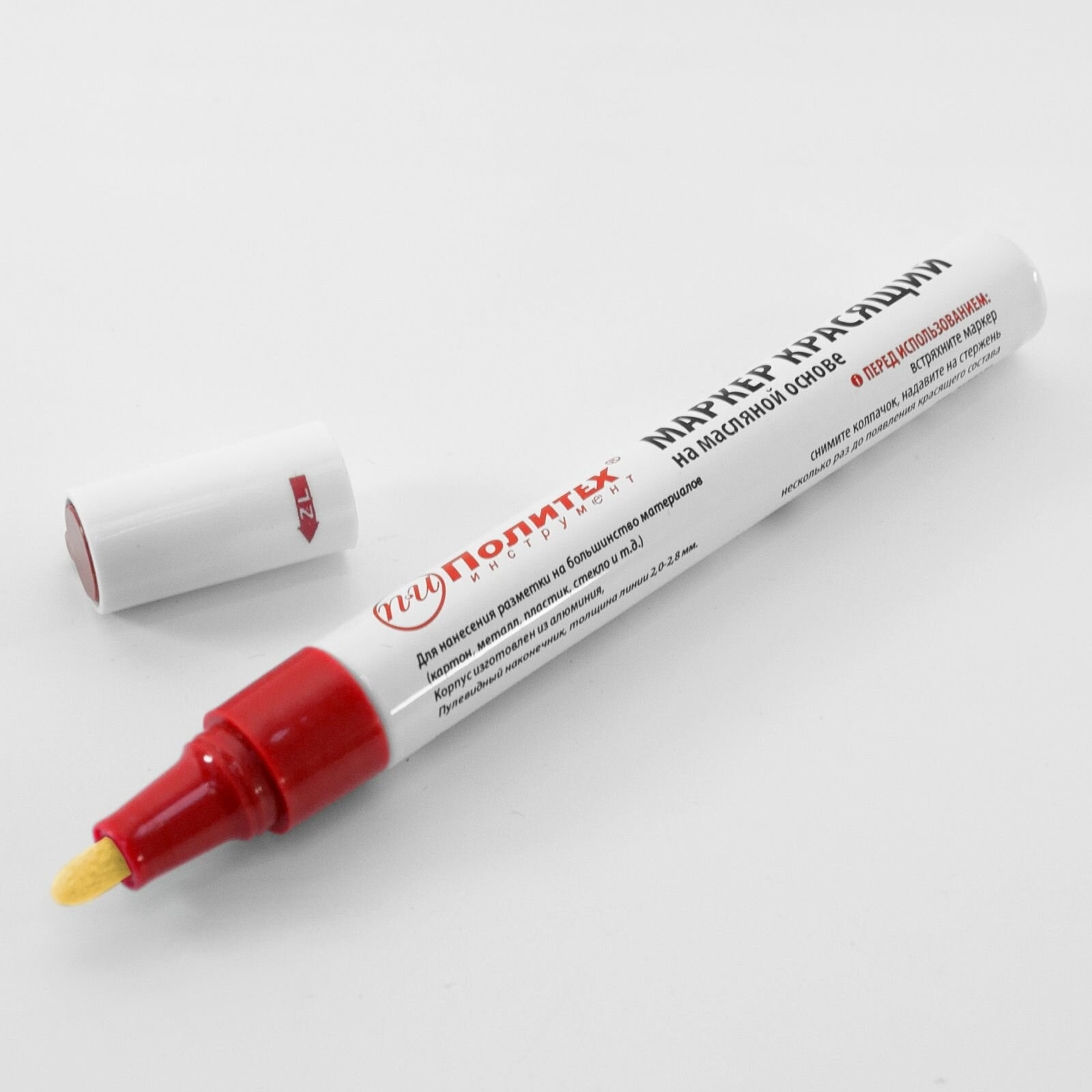 Маркер строительный Политех Инструмент "Красящий", красный, с клиновидным наконечником