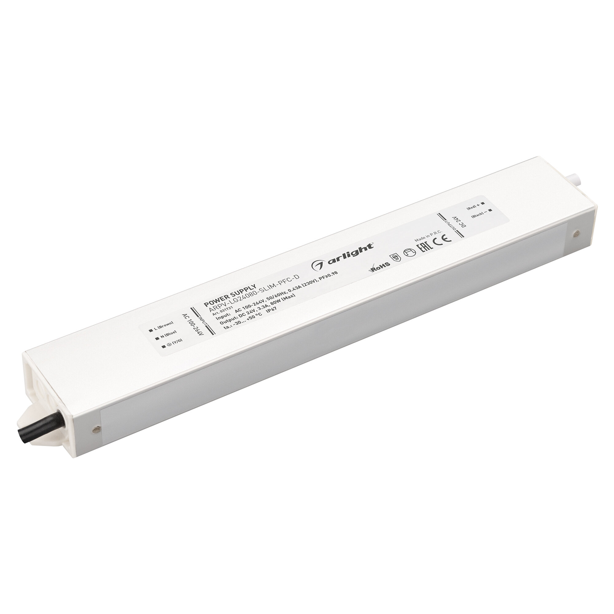 Источник напряжения Arlight Блок питания ARPV-LG24080-SLIM-PFC-D (24V, 3.3A, 80W) (Arlight, IP67 Металл, 5 лет)
