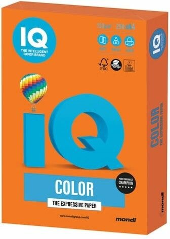 Бумага цветная IQ COLOR (А4,80г OR43 оранжевый), Intensive, 500л, для всех видов принтеров и творчества, в фирменной коробке Драйв Директ