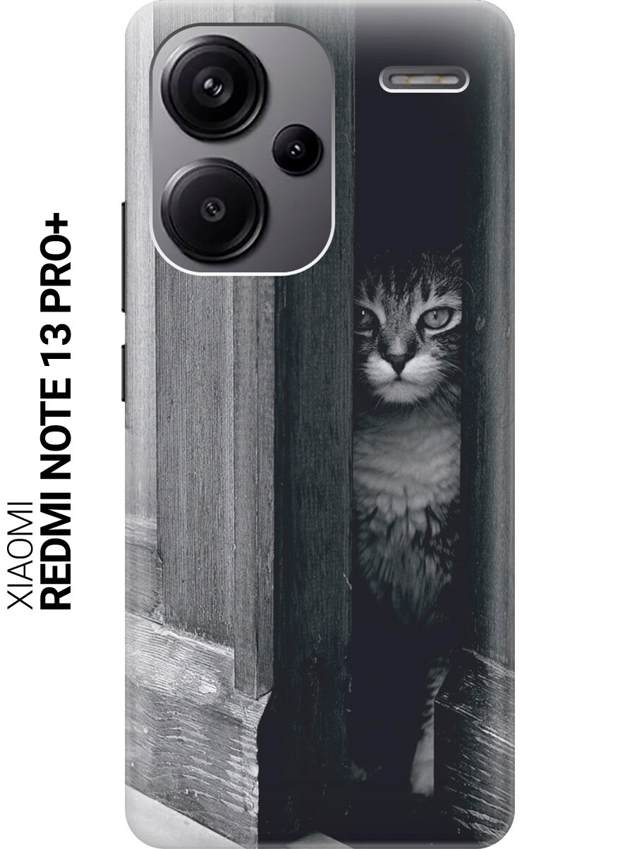 Силиконовый чехол на Xiaomi Redmi Note 13 Pro + / Сяоми Редми Ноут 13 Про + с рисунком "Выглядывающий кот"
