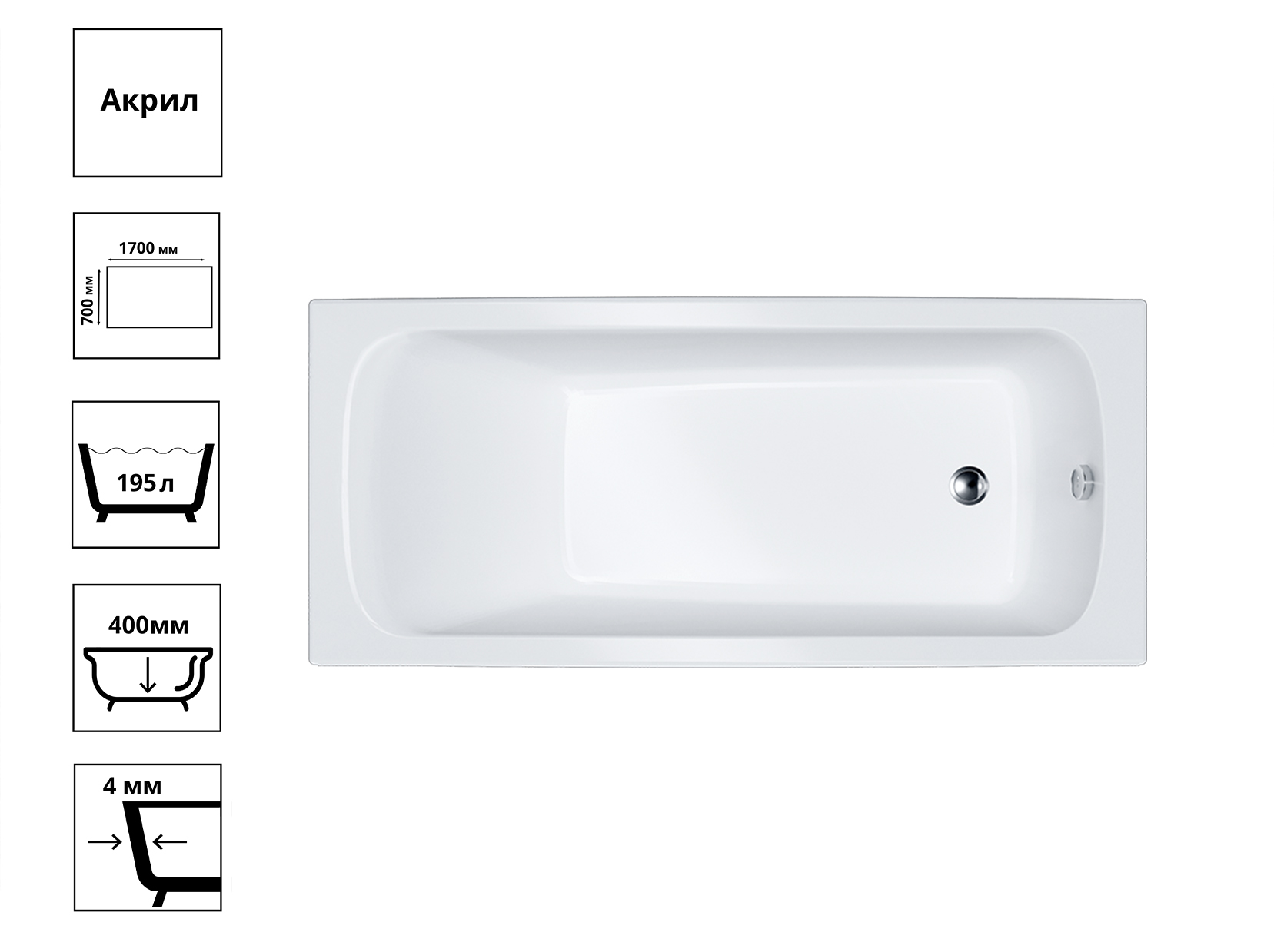 Ванна Triton Gamma 170 на каркасе+экран к ванне Gamma 170 Ванна Triton Gamma 170 на каркасе с экраном Gamma 170