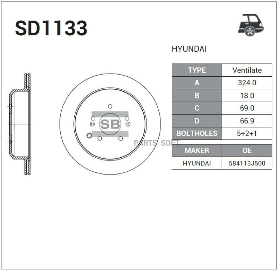 SANGSIN BRAKE SD1133 Диск тормозной задний HYUNDAI IX55 08- R ()