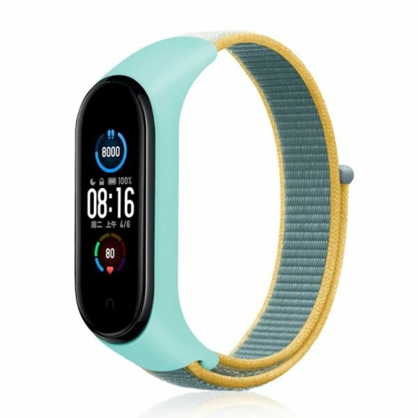 Ремешок нейлоновый RedLine для Xiaomi Mi Band 5/6 Mint/Yellow
