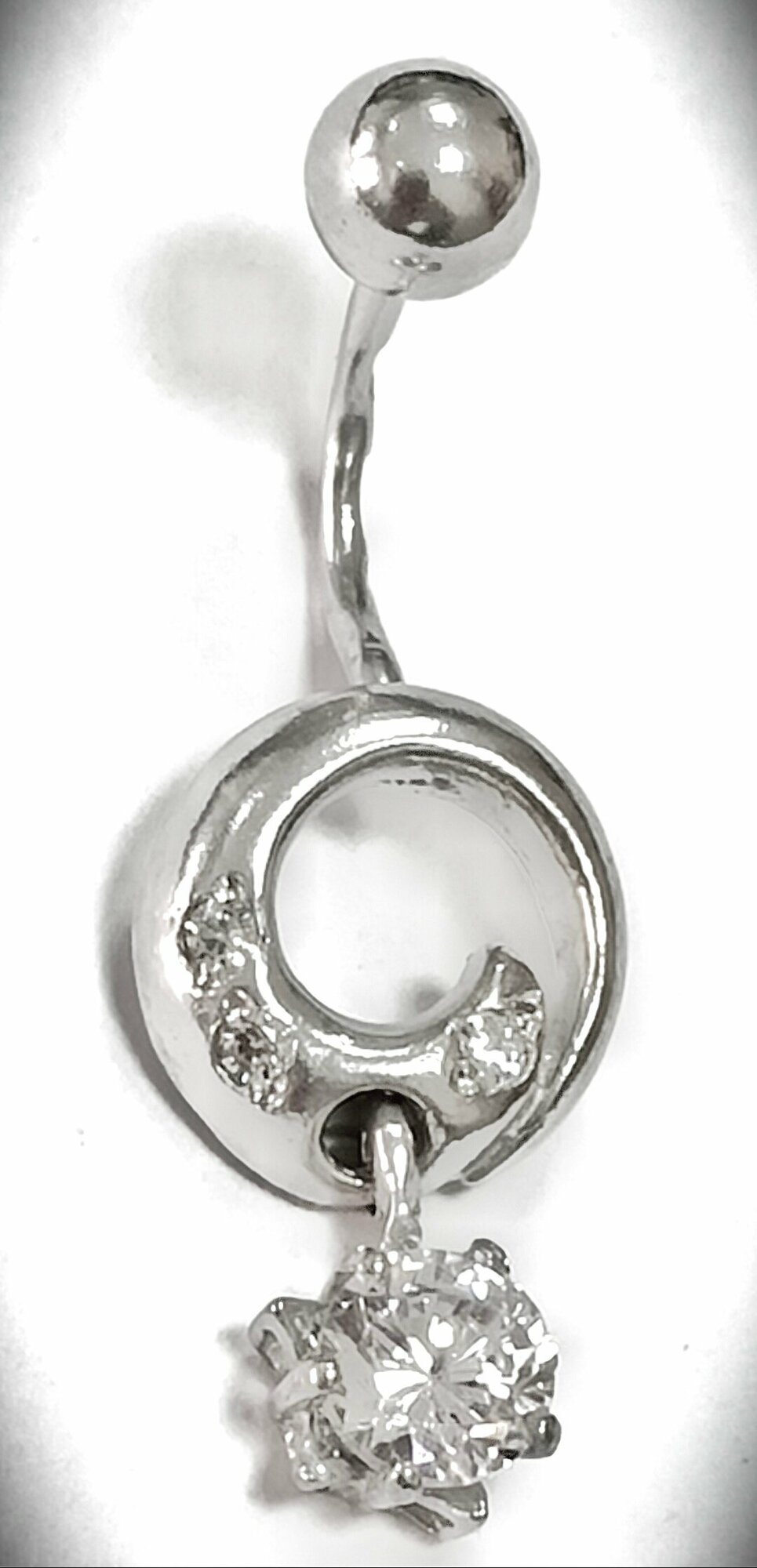 Пирсинг в пупок, серебро, 925 проба, родирование, фианит