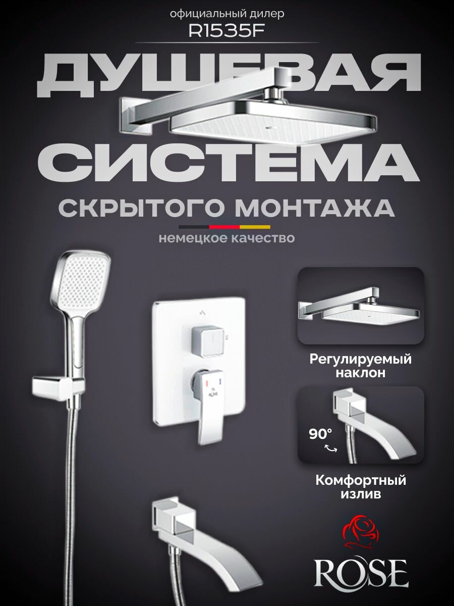 Душевая система Rose R1535F встраиваемая белый-хром
