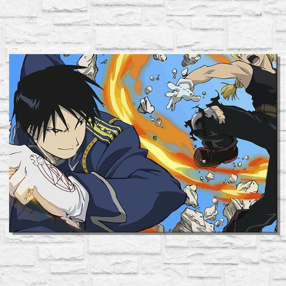 Картина по номерам на холсте аниме Цельнометаллический алхимик (FMA, Эдвард Элрик, Рой Мустанг) - 14021 Г 40х60