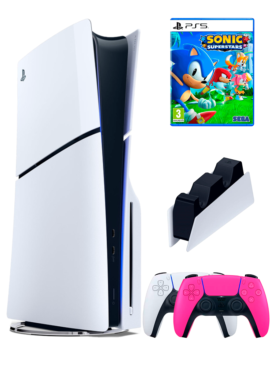 PS5 (ПС5) Игровая приставка Sony PlayStation 5 Slim disc + 2-й геймпад(розовый) + зарядное + игра SonicSS