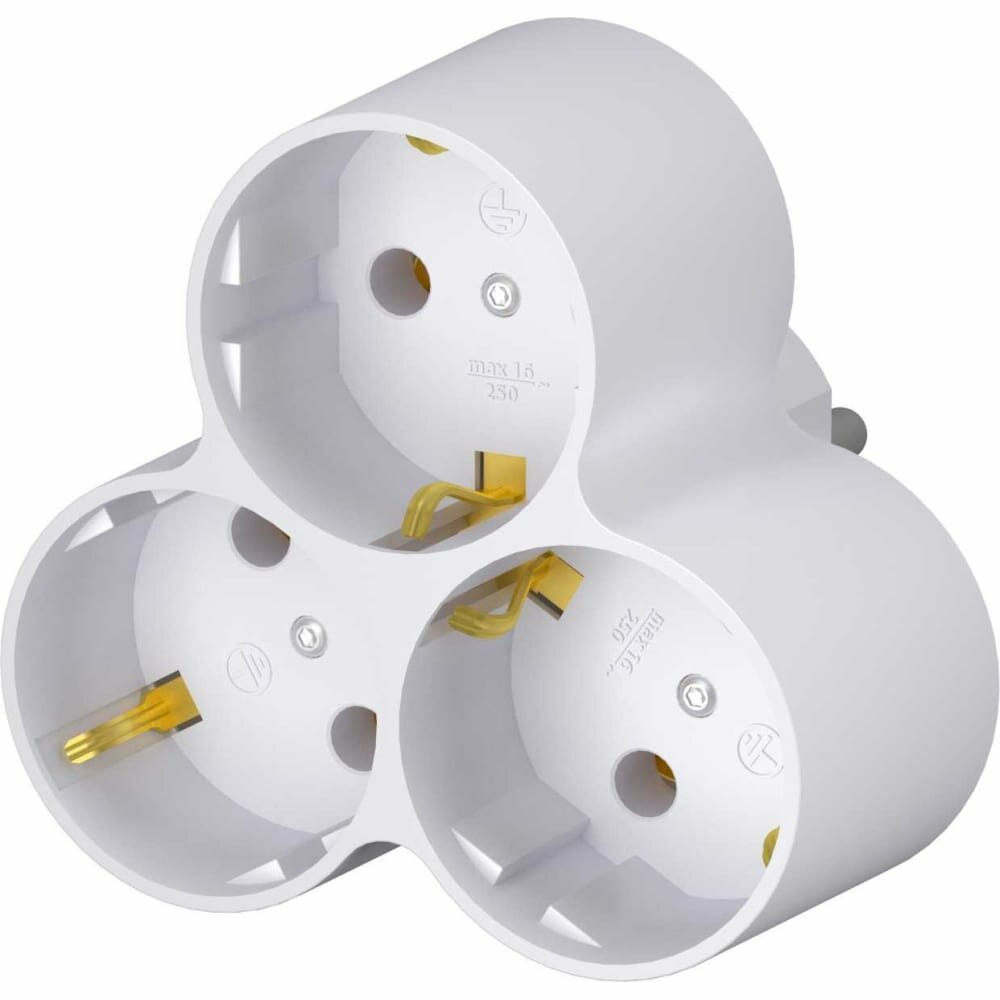 Электрический разветвитель фотон 16А (тройник), с заземлением, АМ 16-3Е, 12323