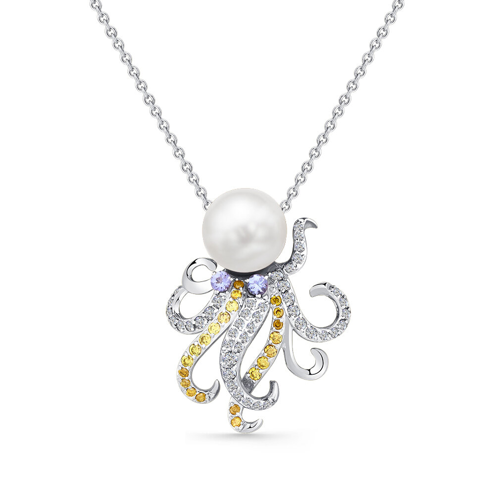 Колье, белое золото, 585 проба, танзанит, бриллиант