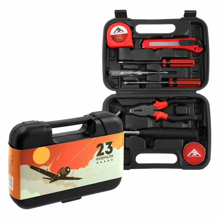 Набор инструментов в кейсе ЛОМ "23 февраля", в подарочной упаковке, 8 предметов