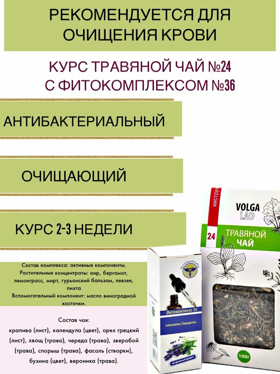 Набор для устранения папиллом и бородавок Травяной чай ВолгаЛадь-24 с фитокомплексом №36 2 шт 70/10 г