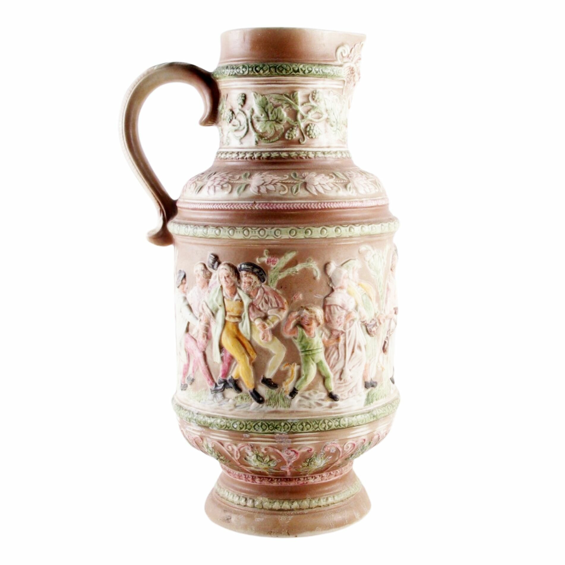 Большой винтажный кувшин "На рыночной площади". Высота 32 см. Керамика, ручная роспись. Китай, вторая половина ХХ века.