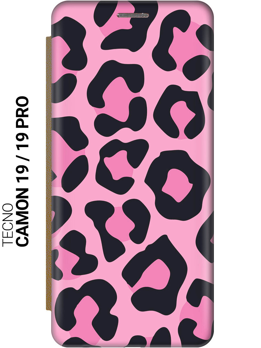 Чехол-книжка на Tecno Camon 19 / 19 Pro / Техно Камон 19 / 19 Про с рисунком "Паттерн розовый леопард" золотой