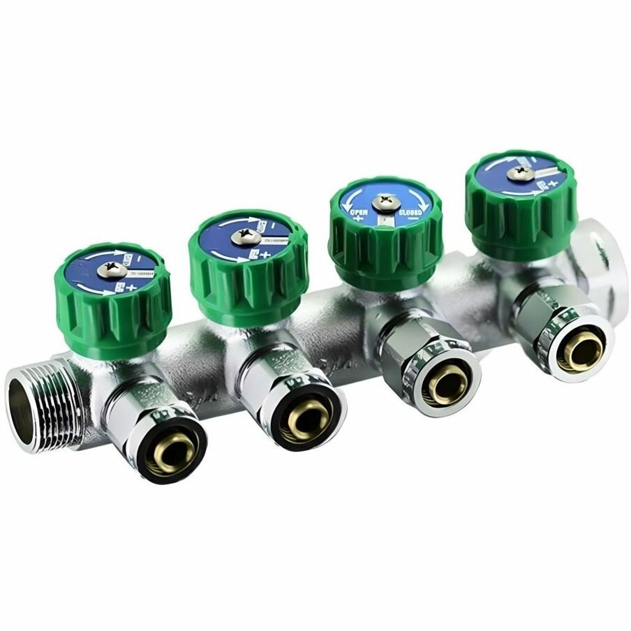 Коллектор 4 вых. 3/4 х 16 мм латунь для отопления Vieir VER404