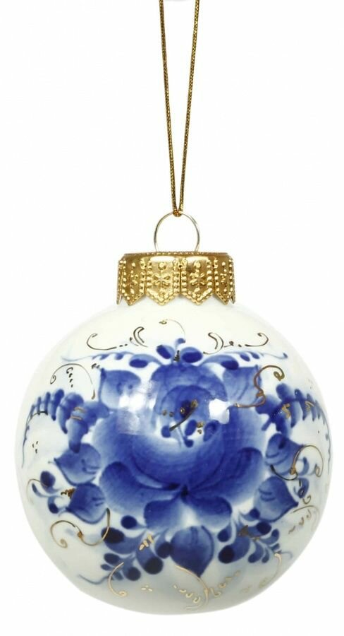 Шар елочный фарфоровый гжель с золотом