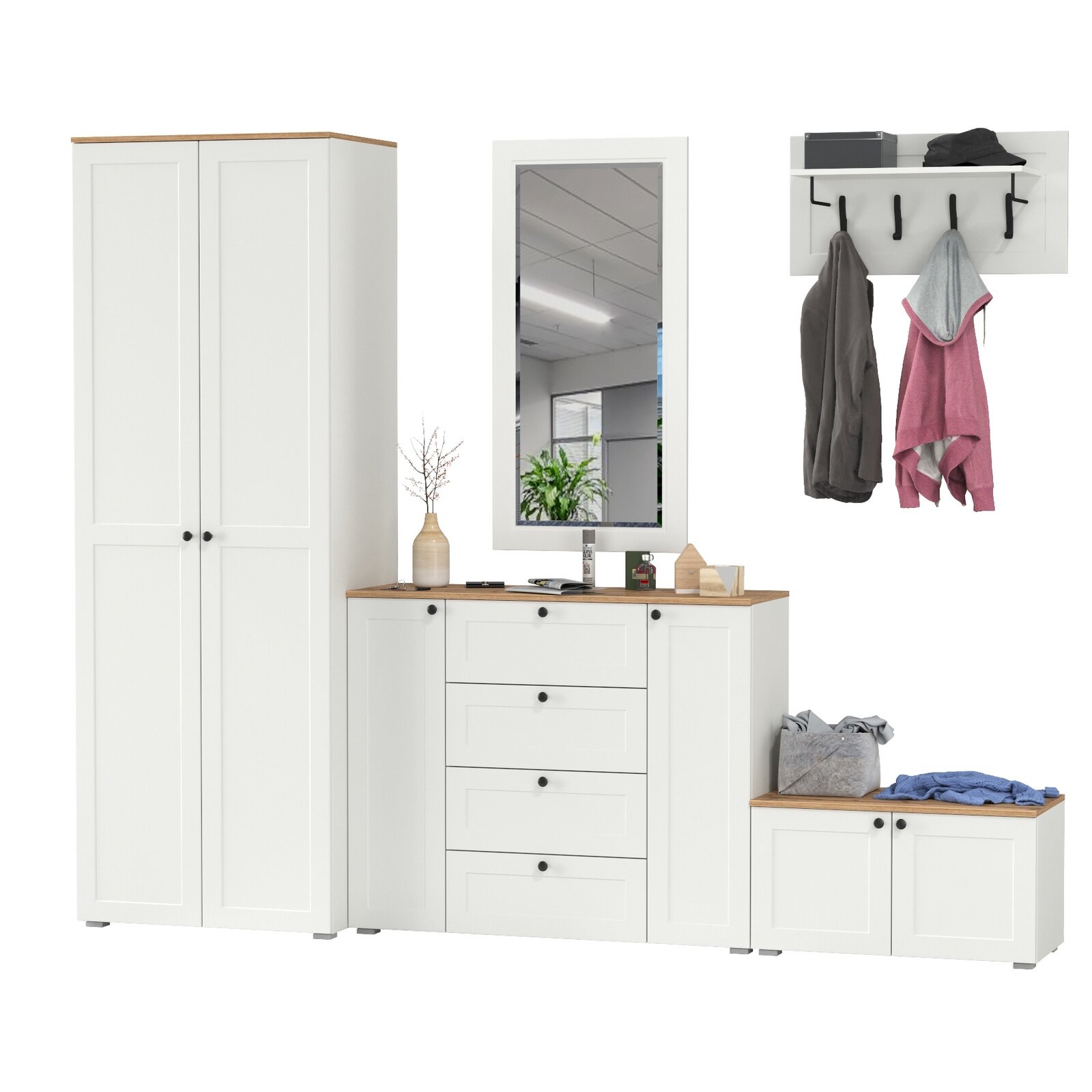 Остин прихожая № 53 цвет белый шагрень/дуб крафт золотой